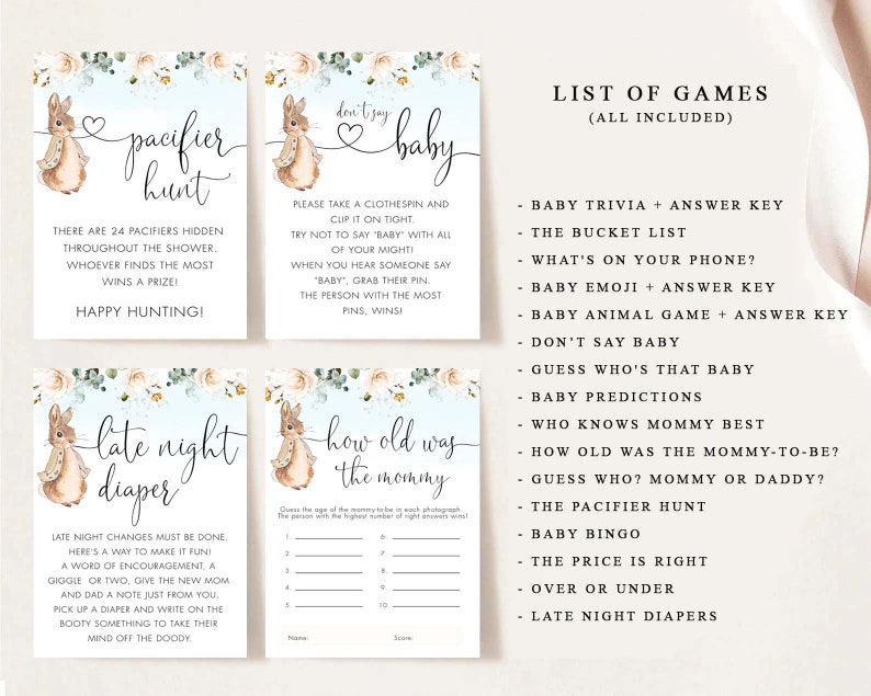Peter Rabbit Baby Shower Games Gender Neutral Shower Game - Etsy