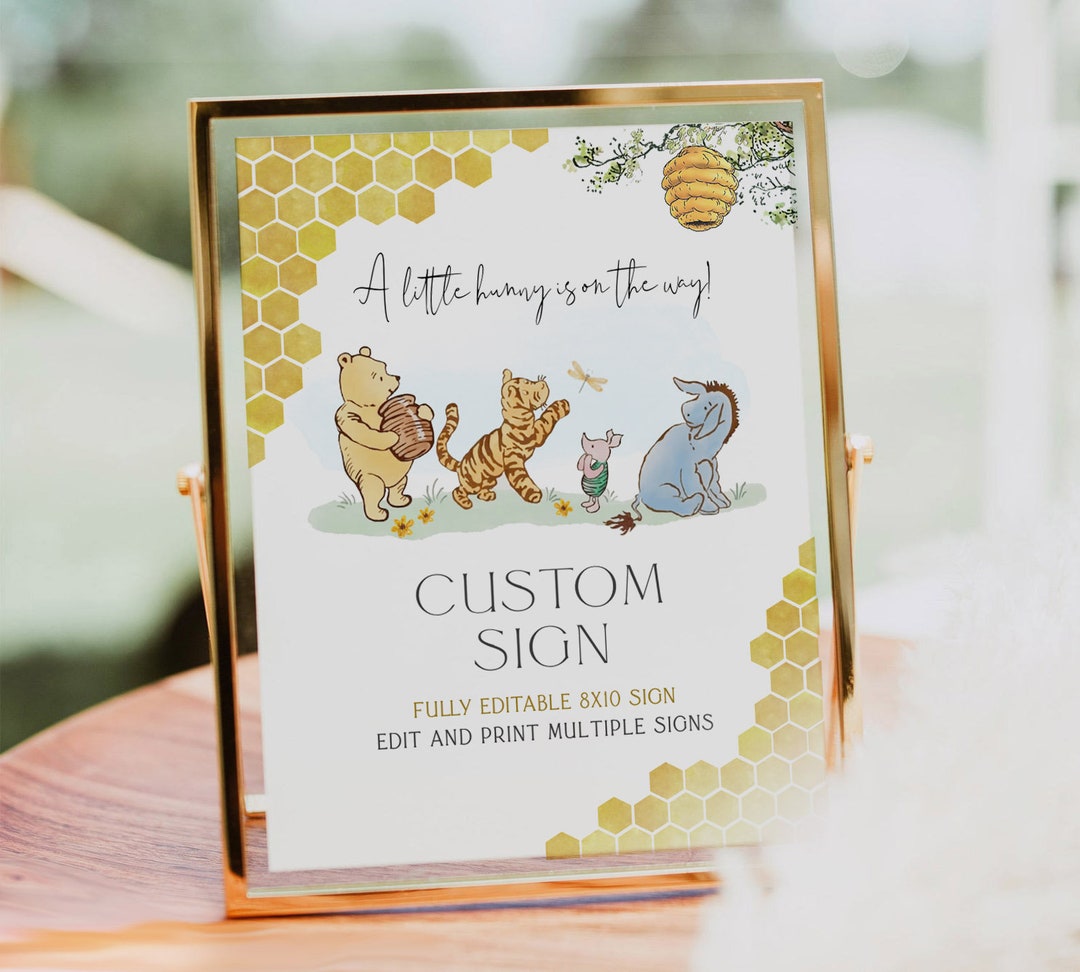 Classic Winnie the Pooh Editable Custom Sign Template, 8x10 Baby Shower ...