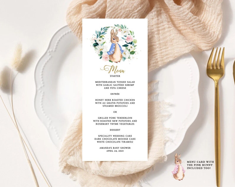 Peter Rabbit Menu Template Menu Card Template Baby Shower - Etsy