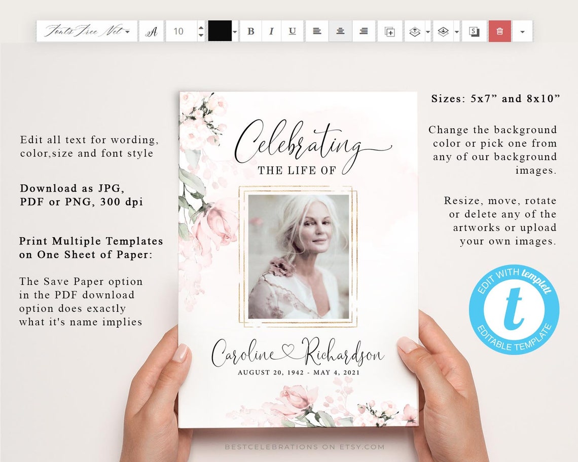 Double Sided Funeral Program Template Floral Memorial - Etsy