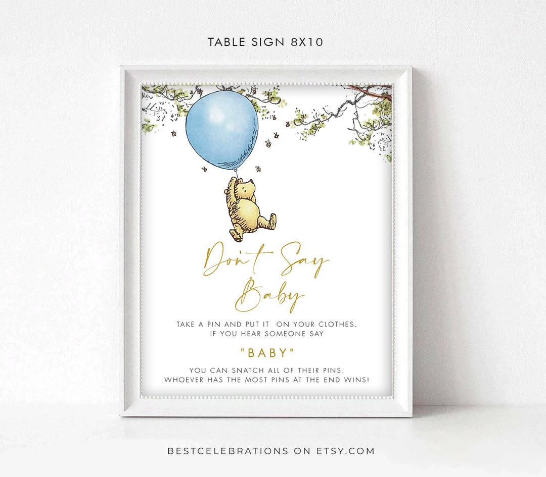 Classic Winnie the Pooh Don't Say Baby Sign, Baby Shower Games, Baby ...