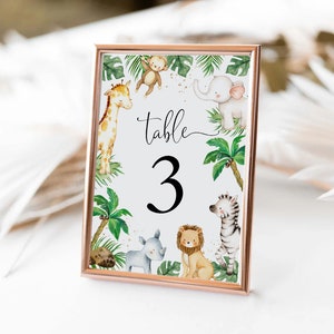 Safari Animals Table Number Template, Gender Neutral Wild One Jungle ...