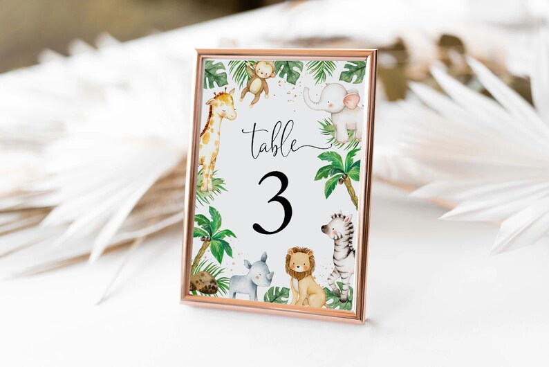 Safari Animals Table Number Template Gender Neutral Wild One - Etsy