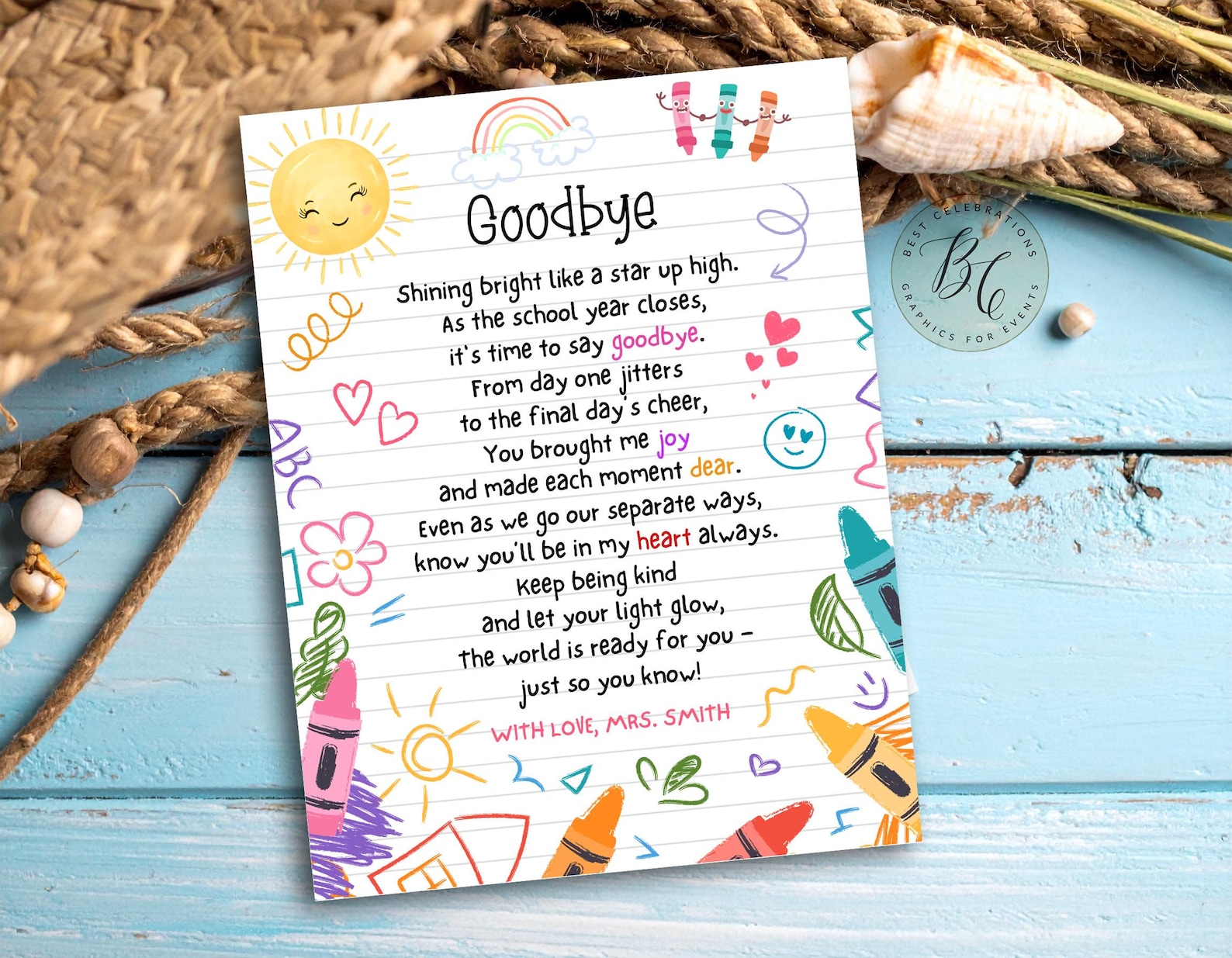Goodbye Letter to Student Teacher Goodbye Letter Poem End of School ...