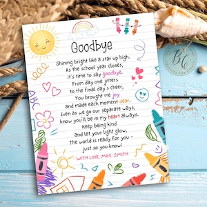 Goodbye Letter to Student Teacher Goodbye Letter Poem End of School ...
