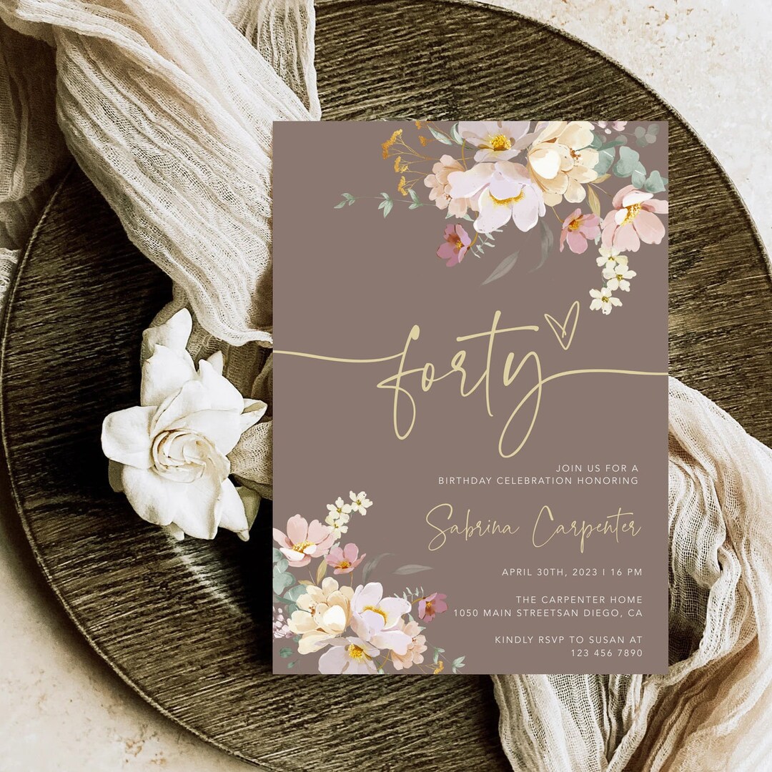 Boho Floral 40th Birthday Invitation Template (digital Download) - Etsy
