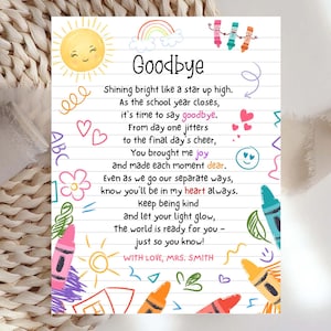 Goodbye Letter to Student Teacher Goodbye Letter Poem End of School ...