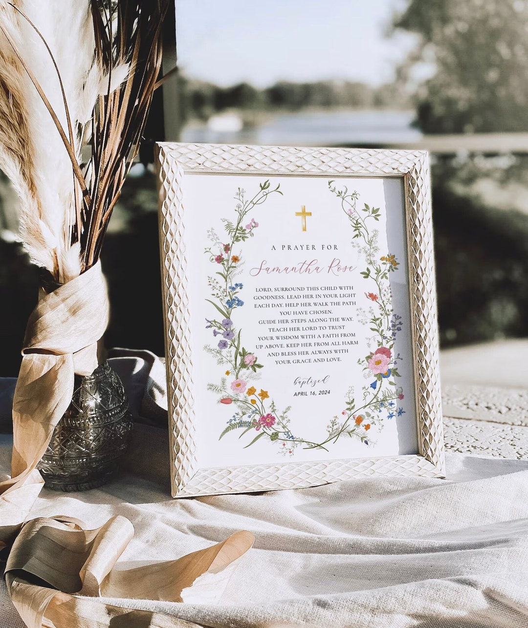 Baptism Prayer Sign Template, Vintage Wildflower Prayer Sign, Editable ...