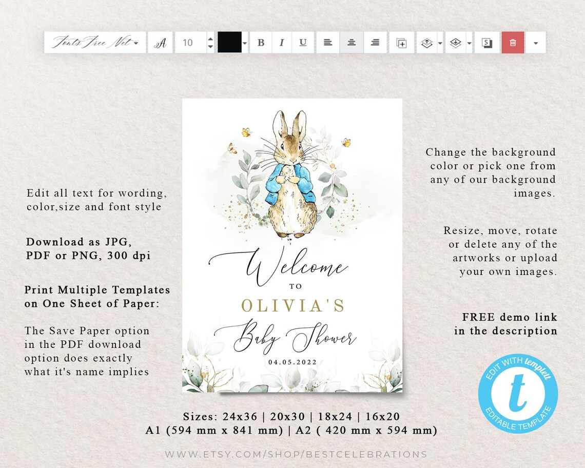 Peter Rabbit Baby Shower Welcome Sign Editable Baby Shower - Etsy
