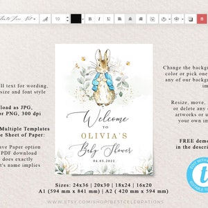 Peter Rabbit Baby Shower Welcome Sign, Editable Baby Shower Sign, Peter ...