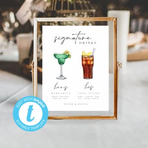 Wedding Signature Drink Sign , Printable Signature Cocktail Menu, His ...