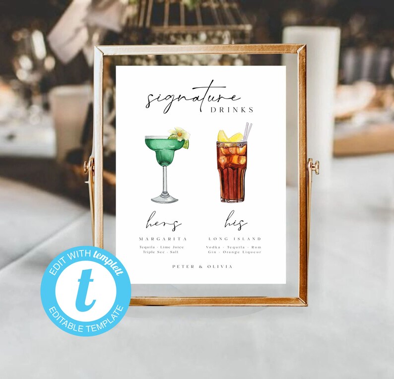 Wedding Signature Drink Sign Printable Signature Cocktail - Etsy