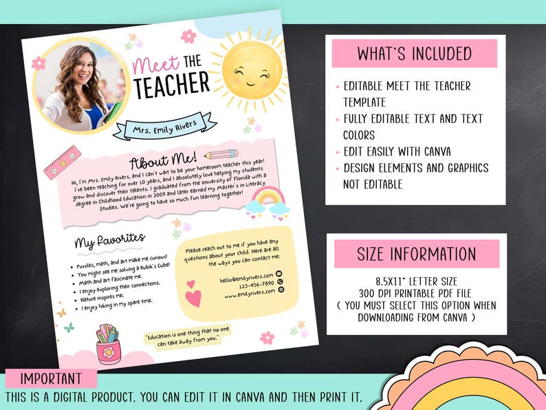 Editable Meet the Teacher Template: Back to School Teacher Intro (canva ...