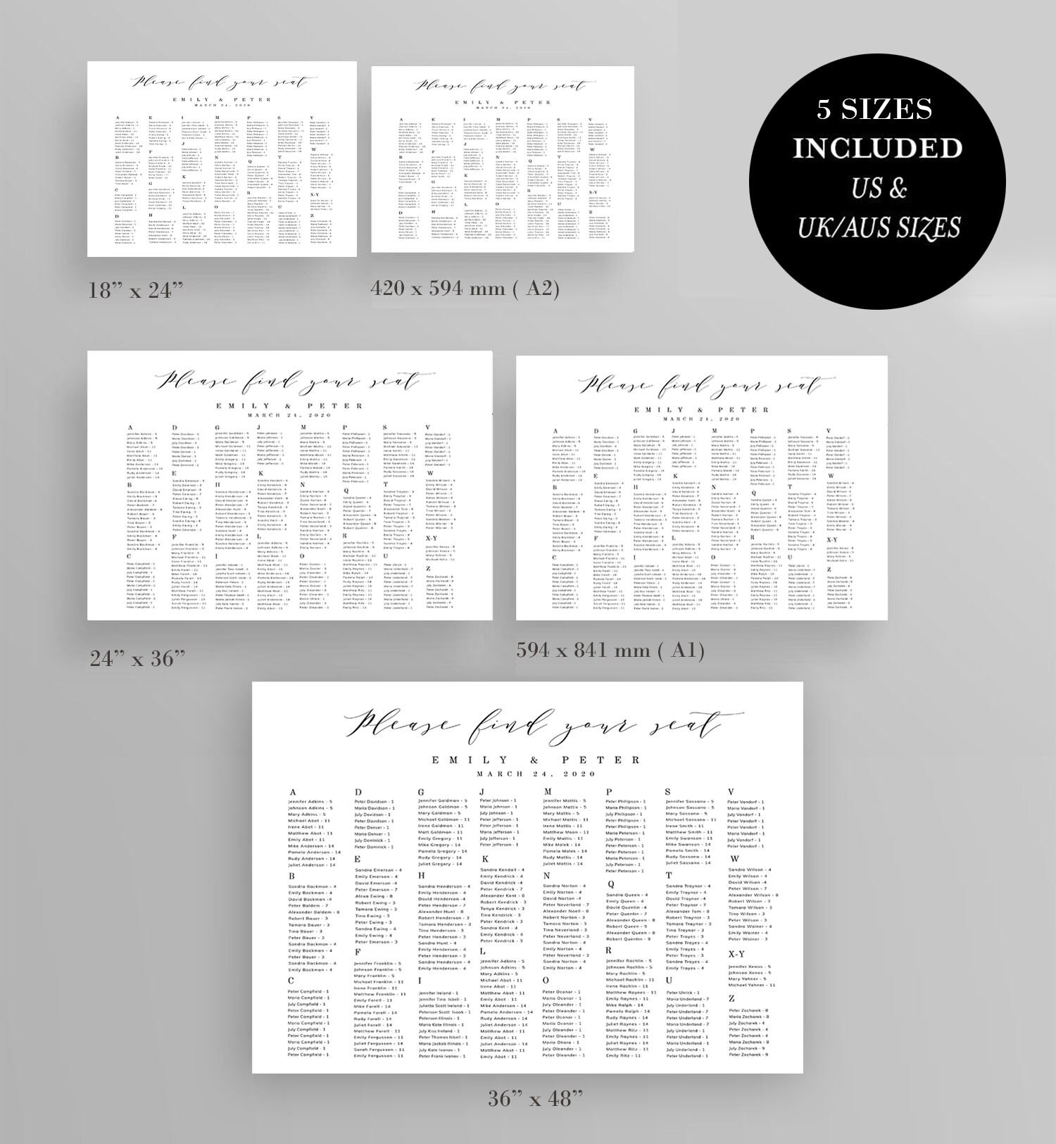 Elegant Seating Chart Template Seating Chart Wedding | Etsy