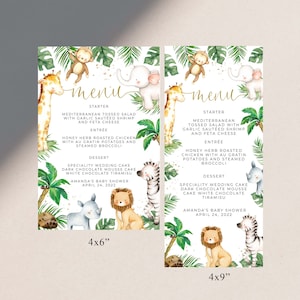 Editable Safari Animal Menu Card Template, Birthday Menu Card Template ...