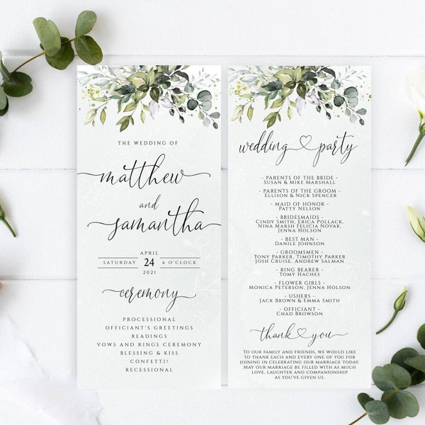 Greenery Wedding Program - Etsy