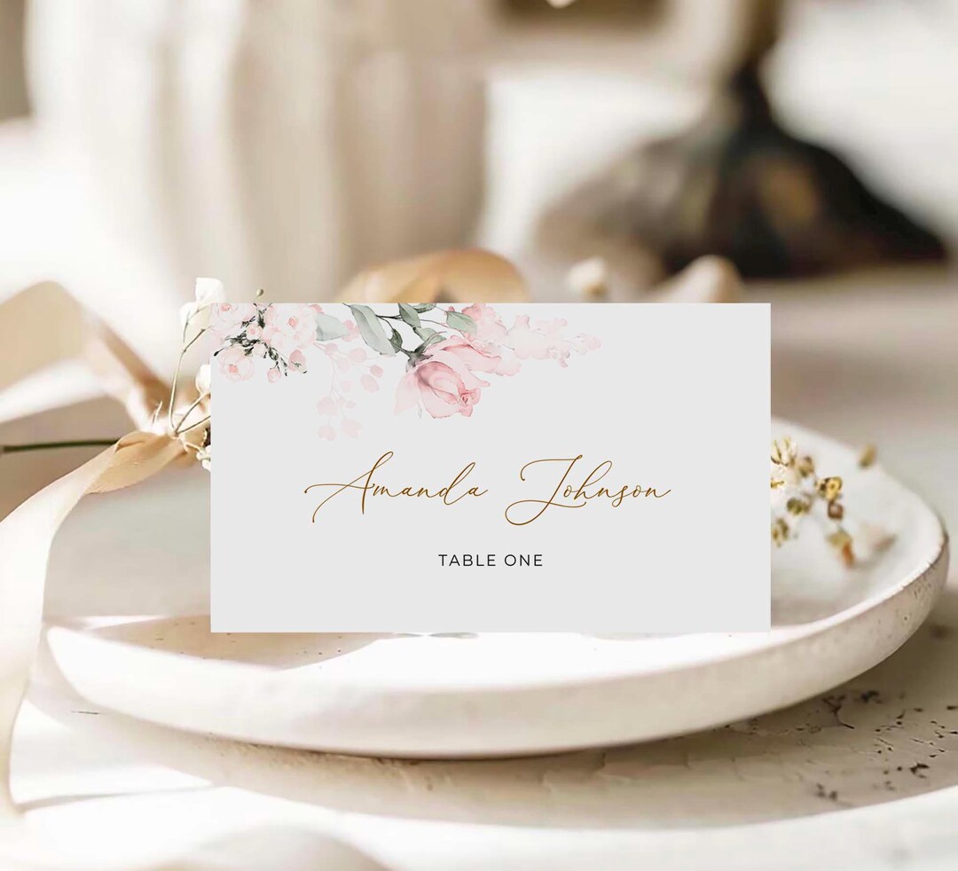 Floral Place Card Template: Editable Printable Name Card (canva, 2x3.5 ...