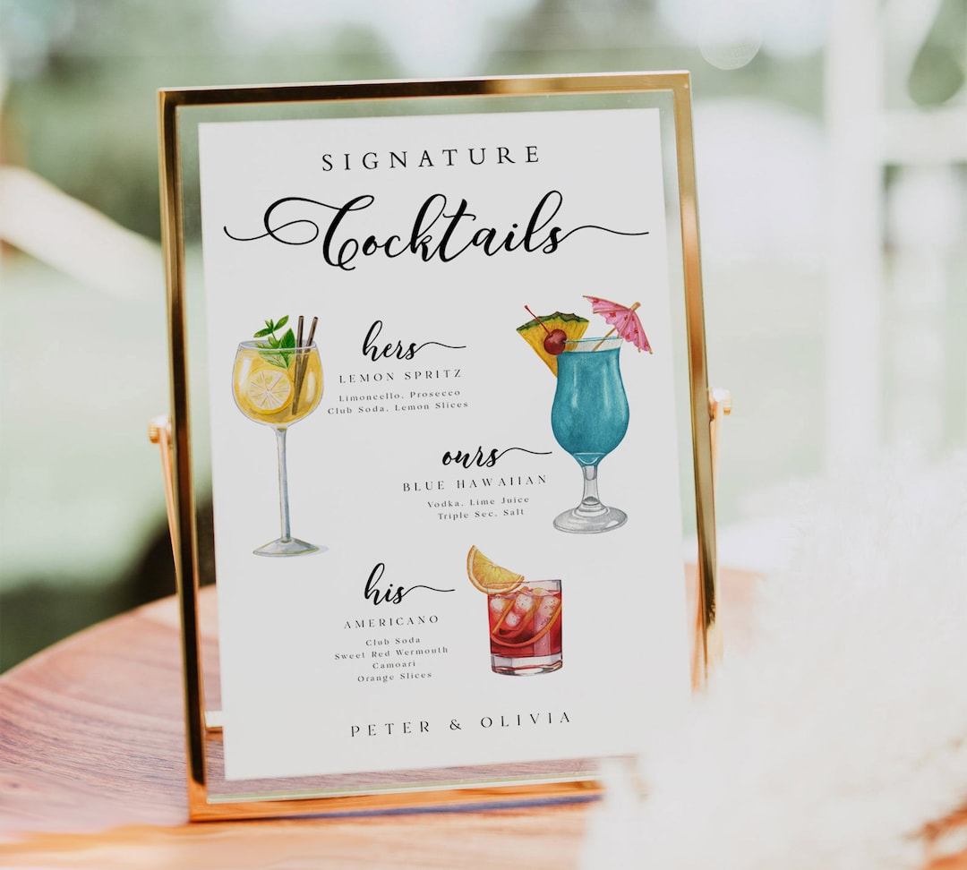 Editable Signature Cocktail Sign: His, Hers, Ours (digital Download) - Etsy