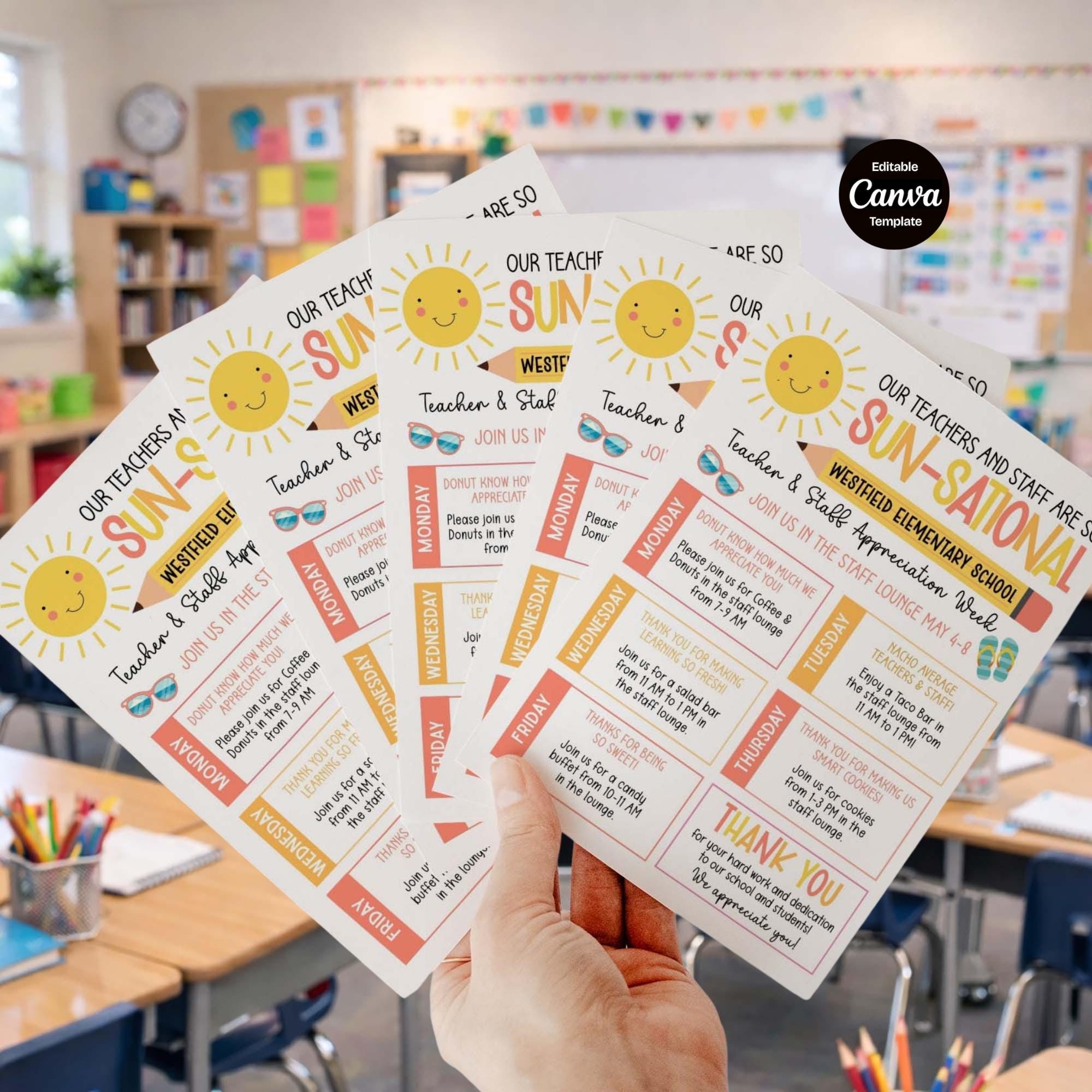 Teacher Appreciation Week Sun-sational Flyer, Editable Daily Schedule ...