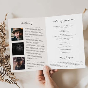 Minimal Funeral Program Template, Memorial Program, Editable Memorial ...