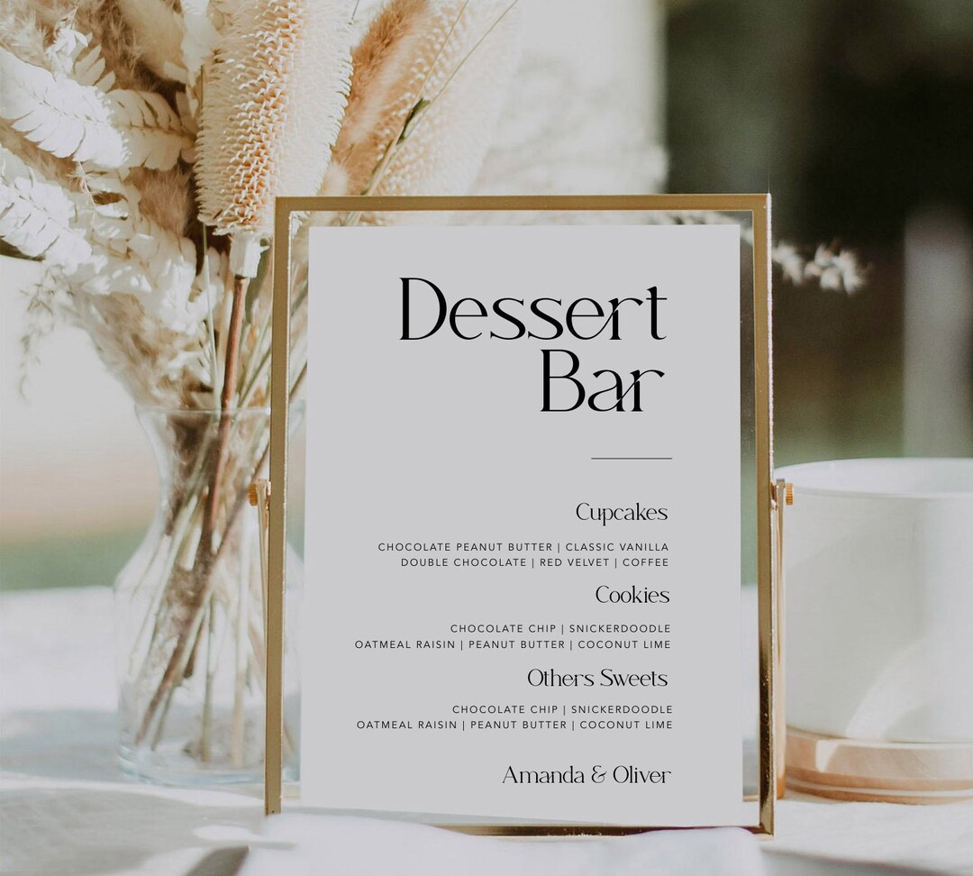 Minimalist Dessert Menu Sign, Wedding Sweets Table Sign, Editable ...