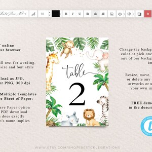 Safari Animals Table Number Template, Gender Neutral Wild One Jungle ...