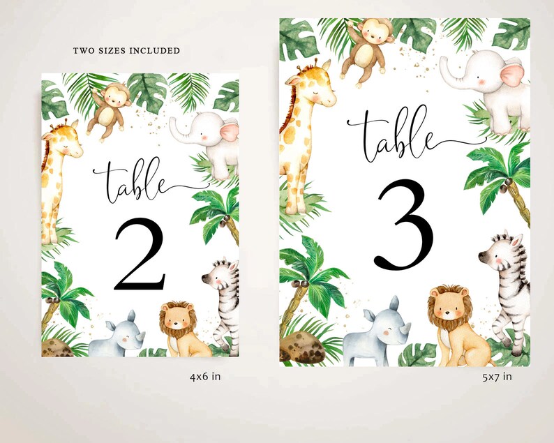 Safari Animals Table Number Template Gender Neutral Wild One - Etsy