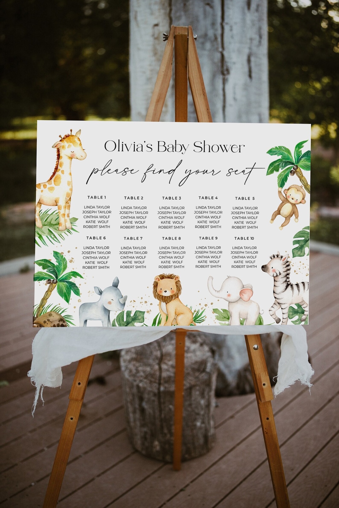 Editable Safari Baby Shower Seating Chart, Gender Neutral Wild One ...