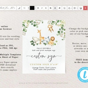 Safari Jungle Animals Editable Custom Sign Safari Sign | Etsy