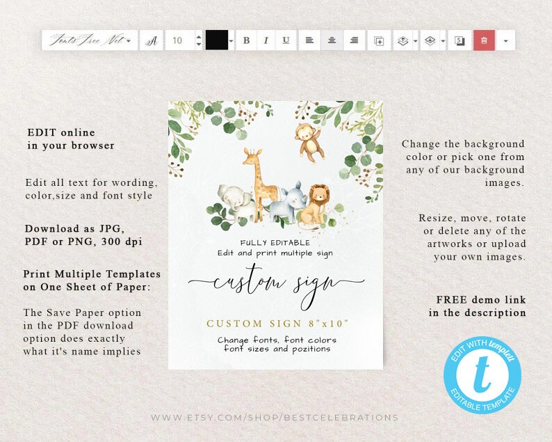 Safari Jungle Animals Editable Custom Sign Safari Sign | Etsy