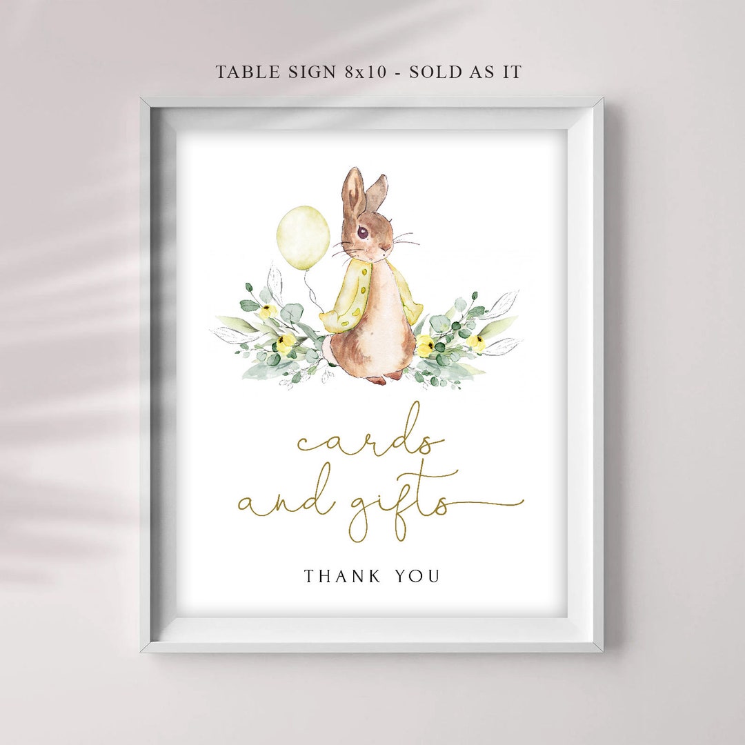Peter Rabbit Cards and Gifts Table Sign , Gender Neutral Sign , Party ...