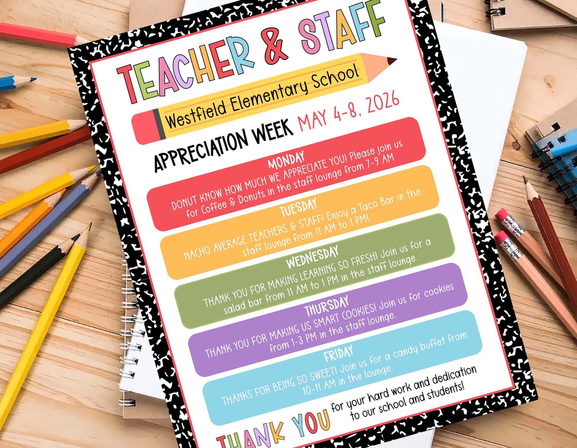 Teacher Appreciation Flyer Template, Printable Teacher & Staff ...