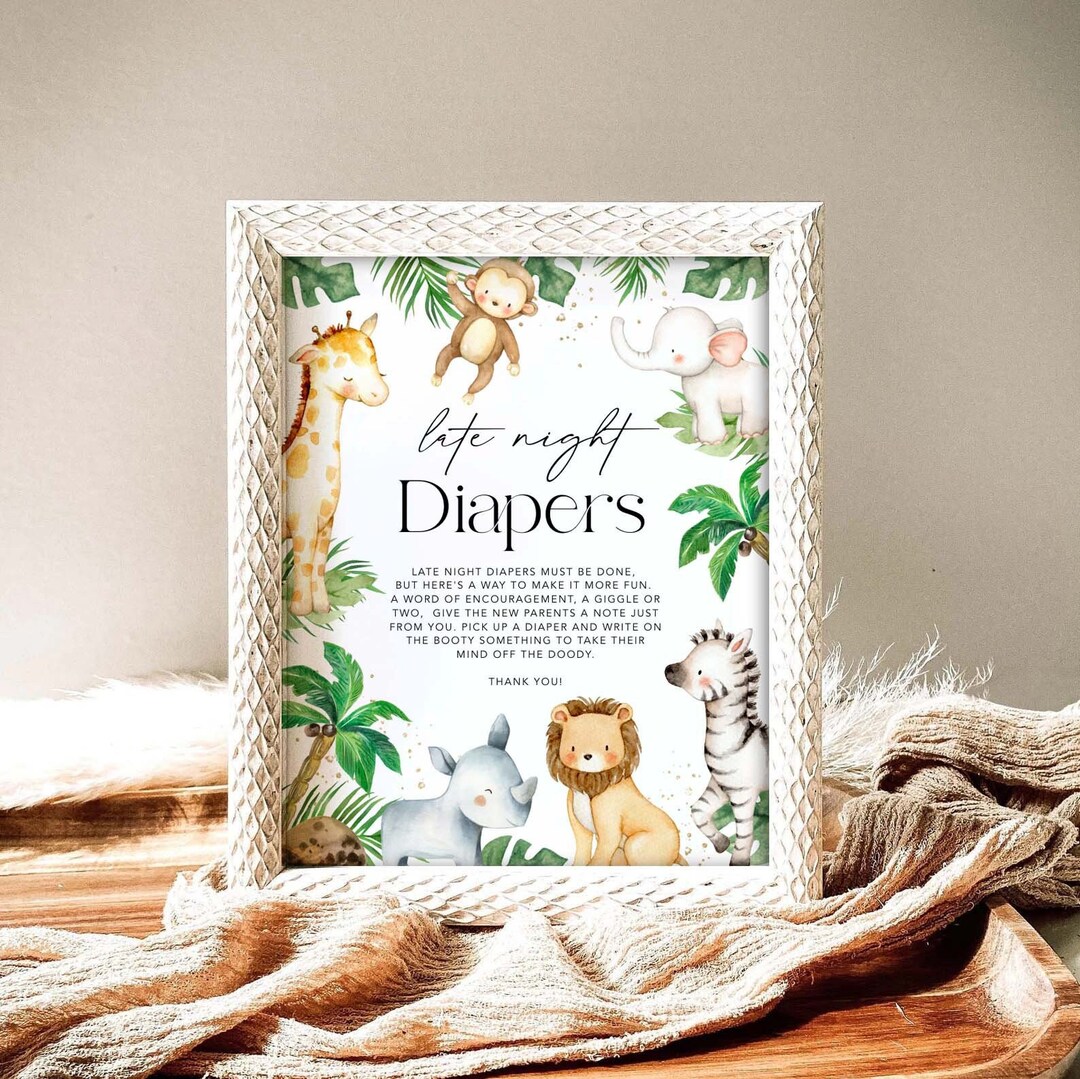 Late Night Diapers Sign, Safari Table Sign, Baby Shower Game, Wild ...