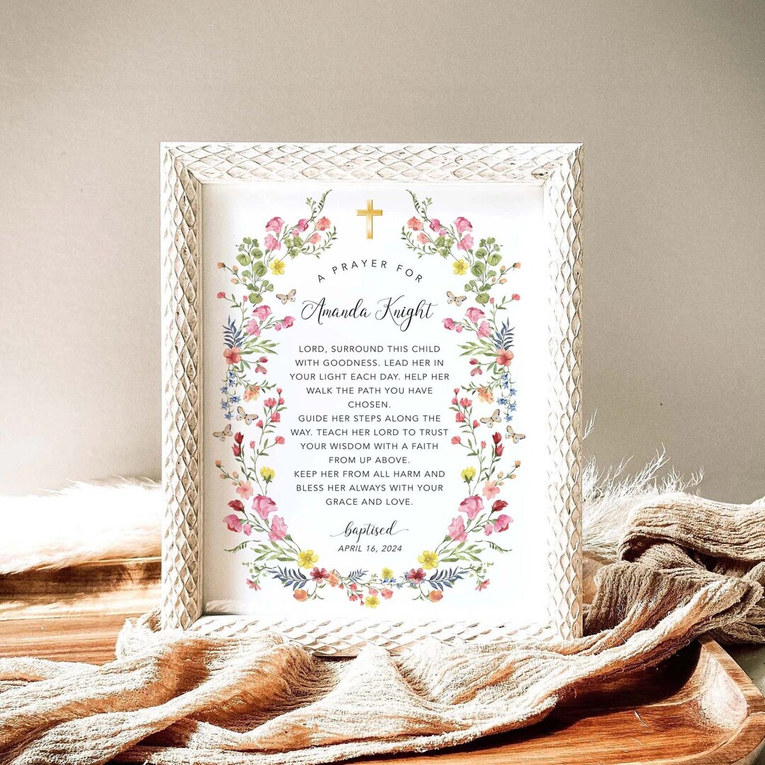 Baptism Prayer Sign Template, Floral Prayer Sign, Editable Baptism Gift ...
