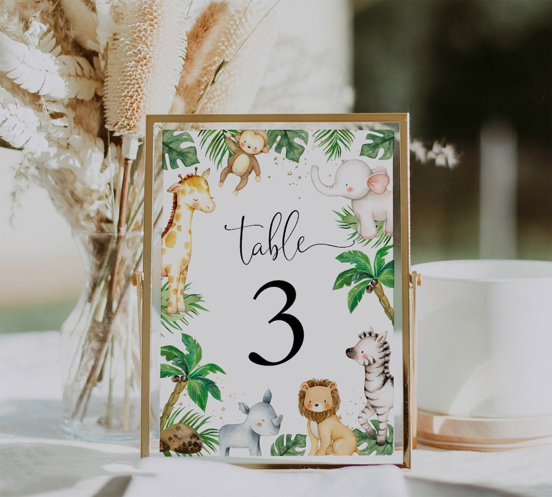 Safari Animals Table Number Template, Gender Neutral Wild One Jungle ...