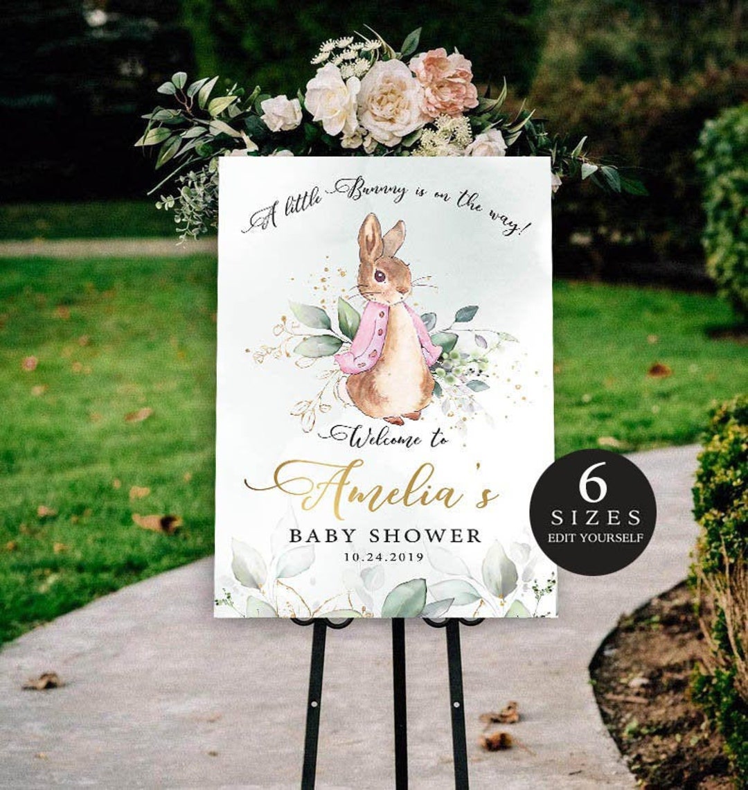 Peter Rabbit Baby Shower Welcome Sign, Editable Baby Shower Sign, Peter ...