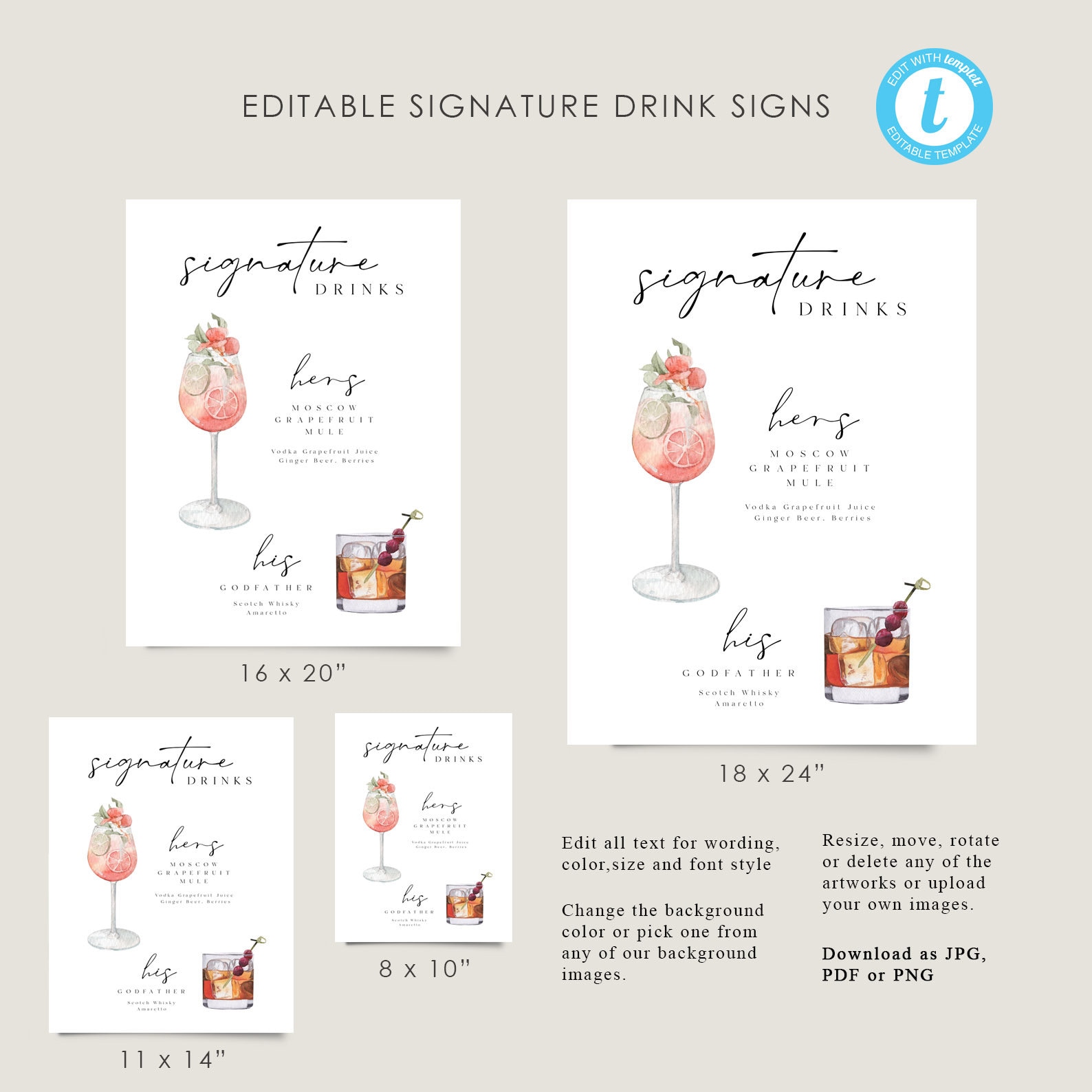 Signature Drink Sign Template Printable Signature Cocktail - Etsy