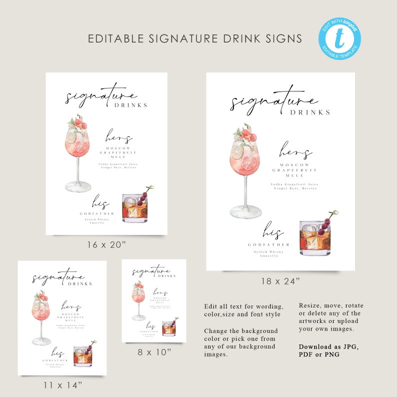 Signature Drink Sign Template Printable Signature Cocktail - Etsy