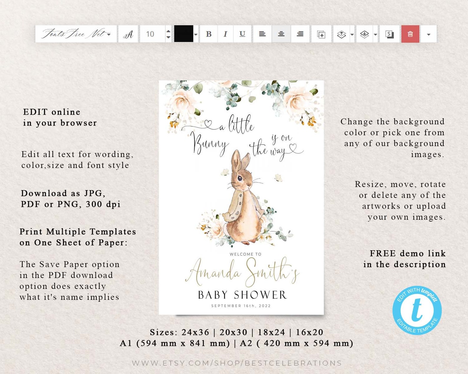 Peter Rabbit Gender Neutral Baby Shower Welcome Sign Editable - Etsy