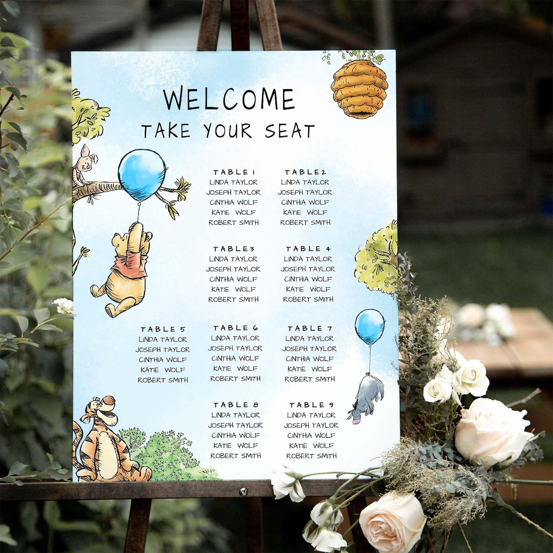 Winnie the Pooh Seating Chart Sign: Classic Party Decor (editable ...