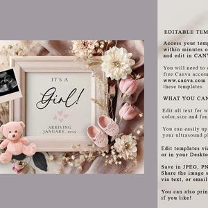 It's a Girl Baby Gender Reveal, Dusty Pink Social Media Announcement ...