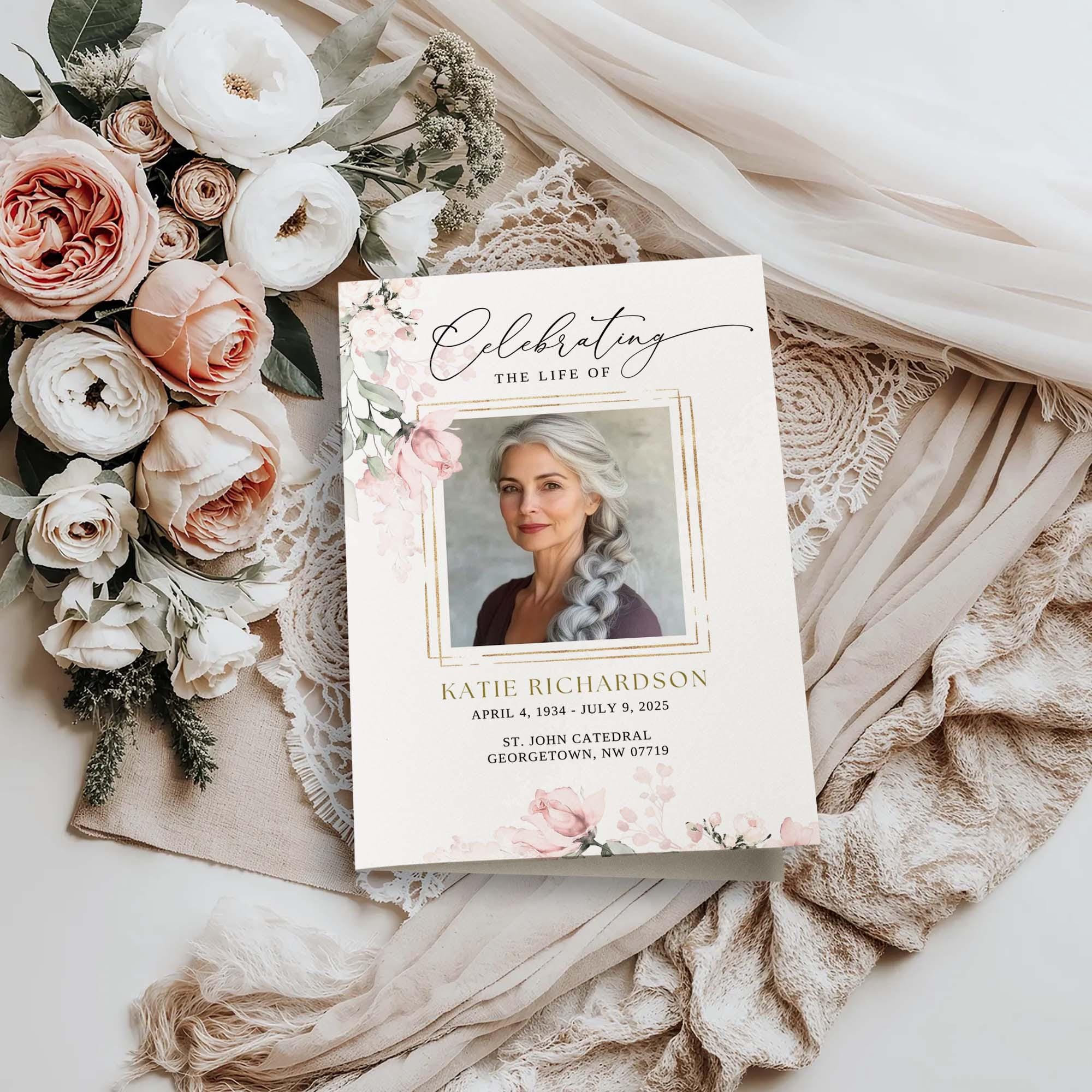 Pink Floral Funeral Program Template: Celebration of Life (canva ...