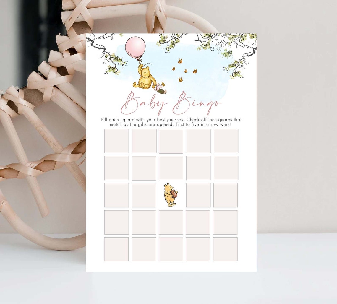 Classic Winnie the Pooh Baby Shower Game Bundle Editable Pink - Etsy