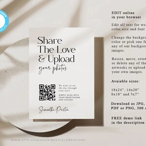 Minimalist Share the Love Photo Sign With QR Code, Guest Photo Sharing ...
