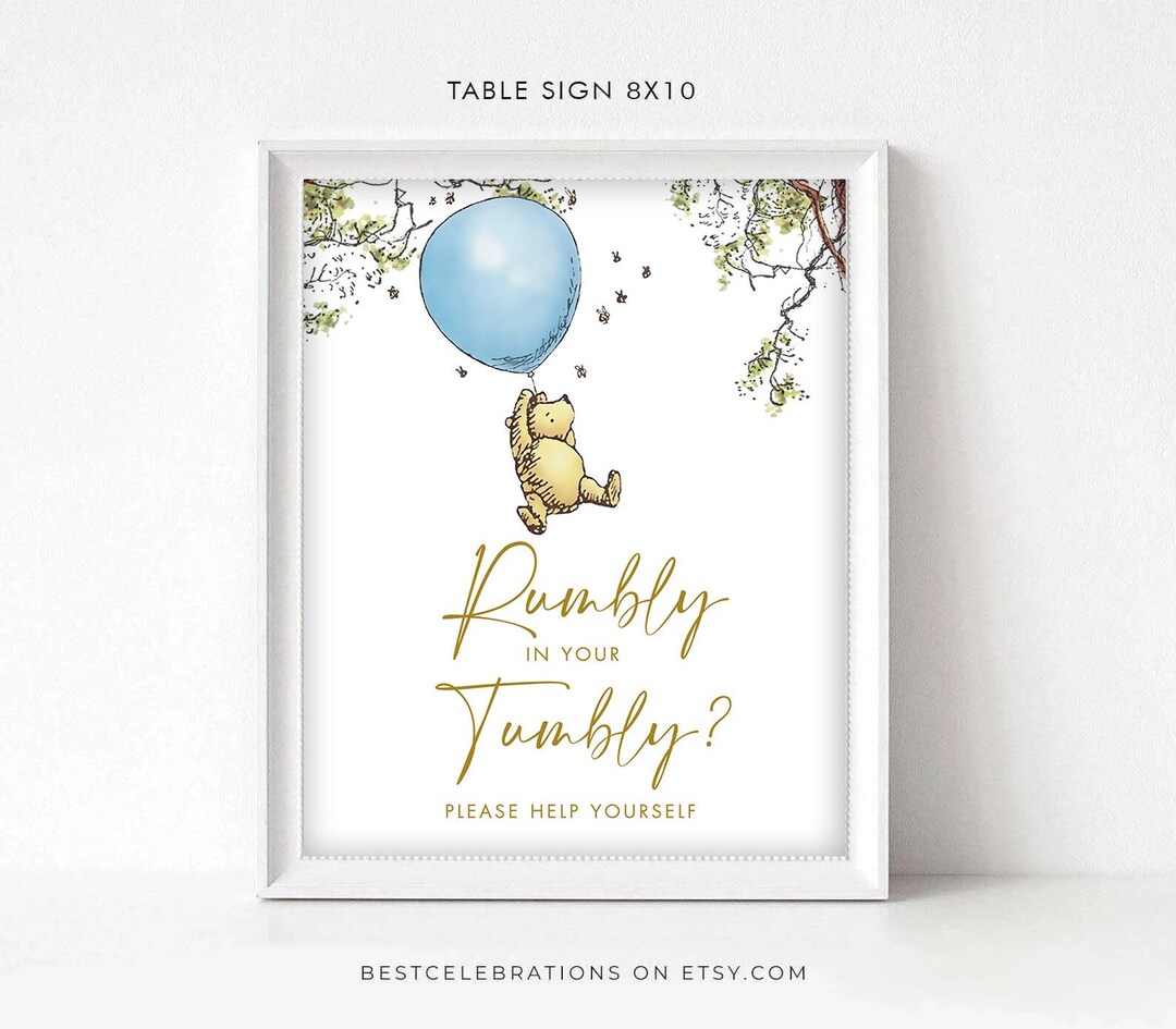 Classic Winnie The Pooh Rumbly In Your Tumbly Printable Party Sign Decorations Instant