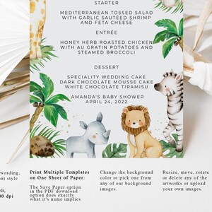 Editable Safari Animal Menu Card Template, Birthday Menu Card Template ...