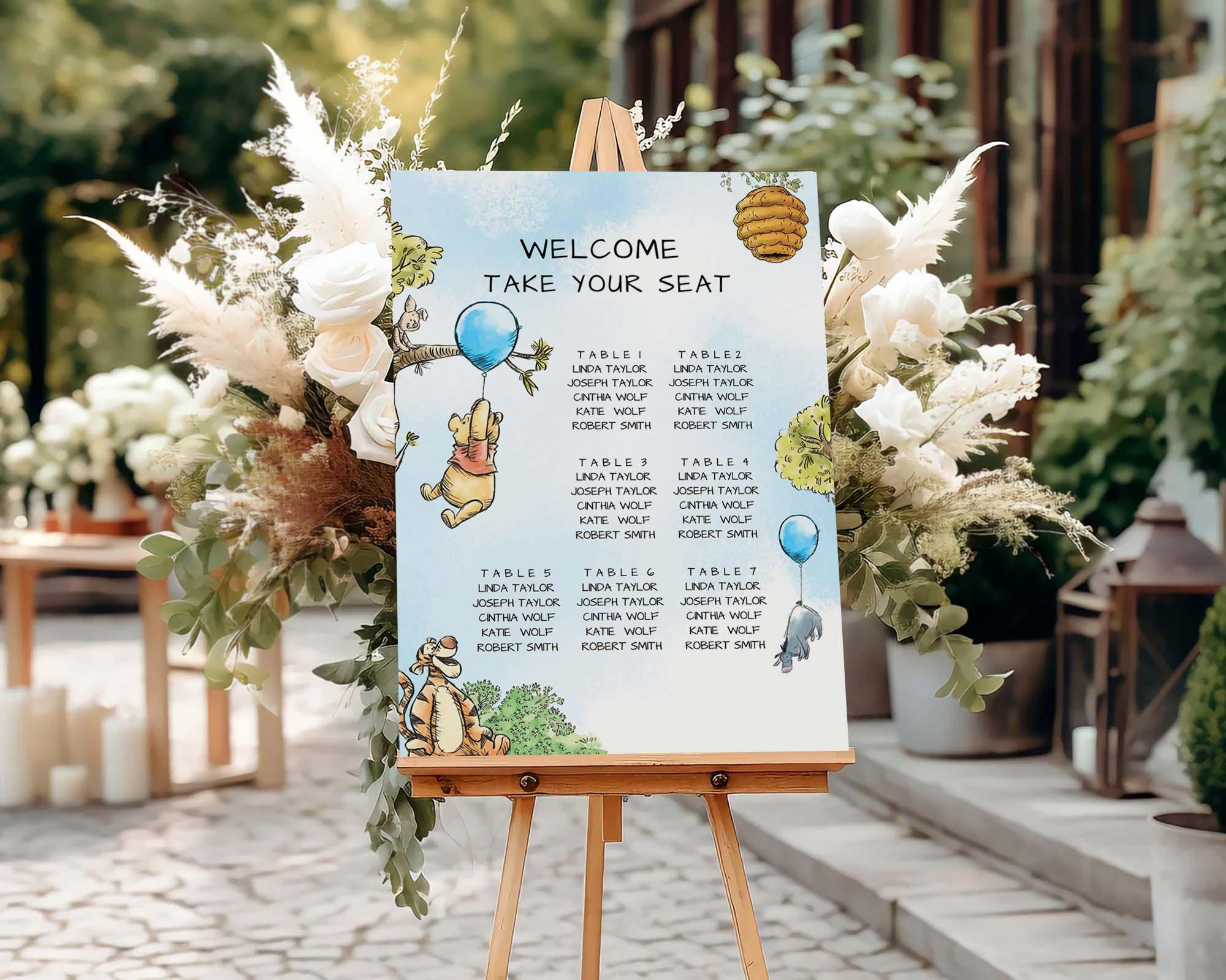 Winnie the Pooh Seating Chart Sign: Classic Party Decor (editable ...