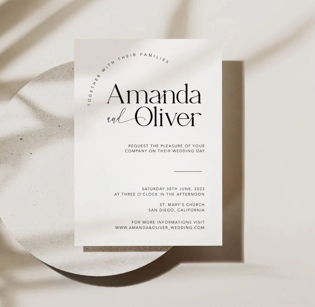 Minimal Wedding Invitation Card, Printable Wedding Invitation Template ...