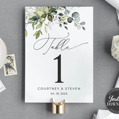 Greenery Table Numbers Printable Table Numbers Template - Etsy