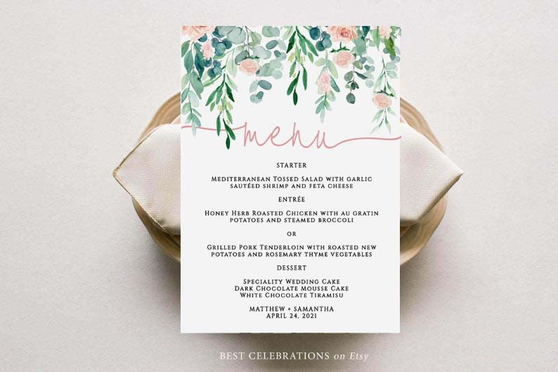 Rustic Wedding Menu Template Greenery Menu Card Template - Etsy